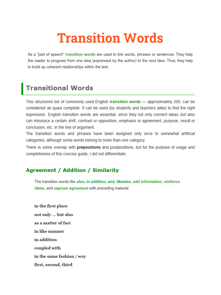 Essential Transition Words Guide | PDF | English Language | Reason