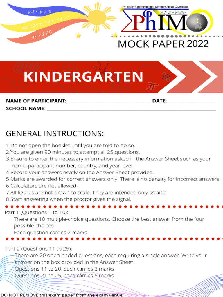 Kindergarten PhIMO Mock Paper2022 | PDF | Pokémon