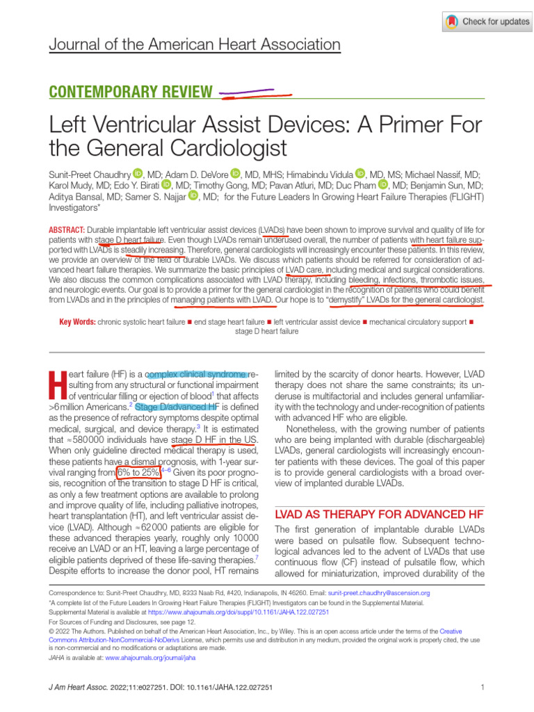 Chaudhry Et Al 2022 Left Ventricular Assist Devices A Primer For The General Cardiologist | PDF ...