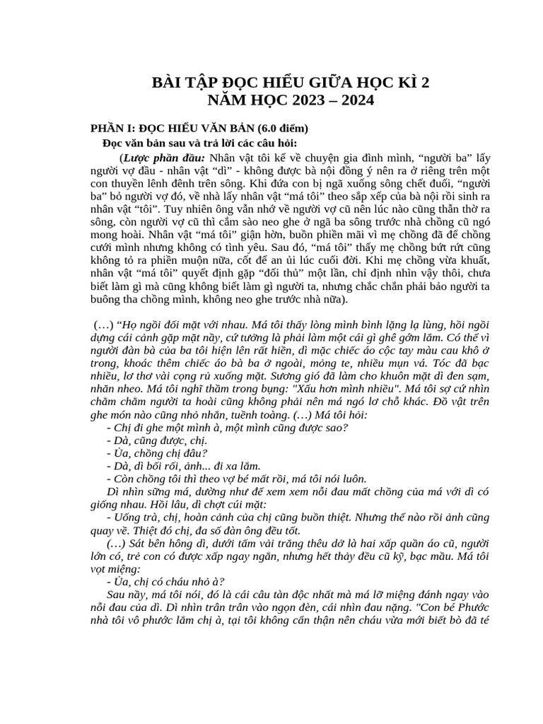 BÀI TẬP K11 ĐỌC HIỂU GIỮA HỌC KÌ 2 - BÀI 7 -NGA | PDF