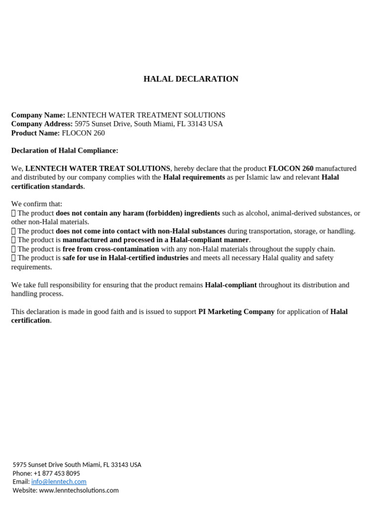 HALAL DECLARATION | PDF
