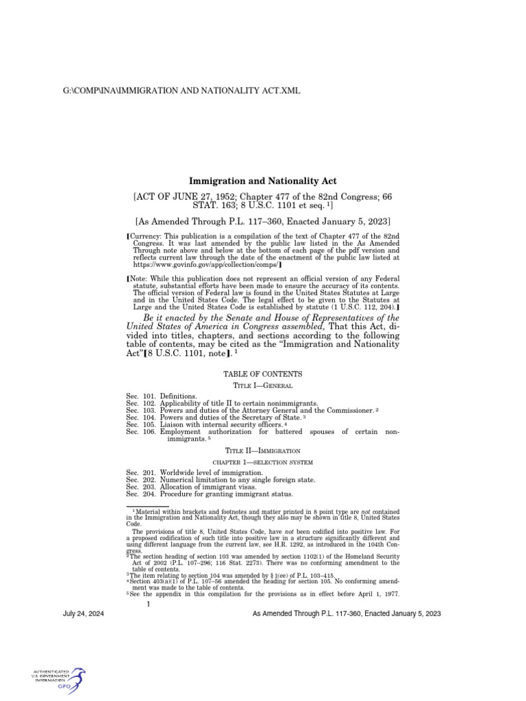 Immigration and Nationality Act | PDF | Naturalization | United States Code