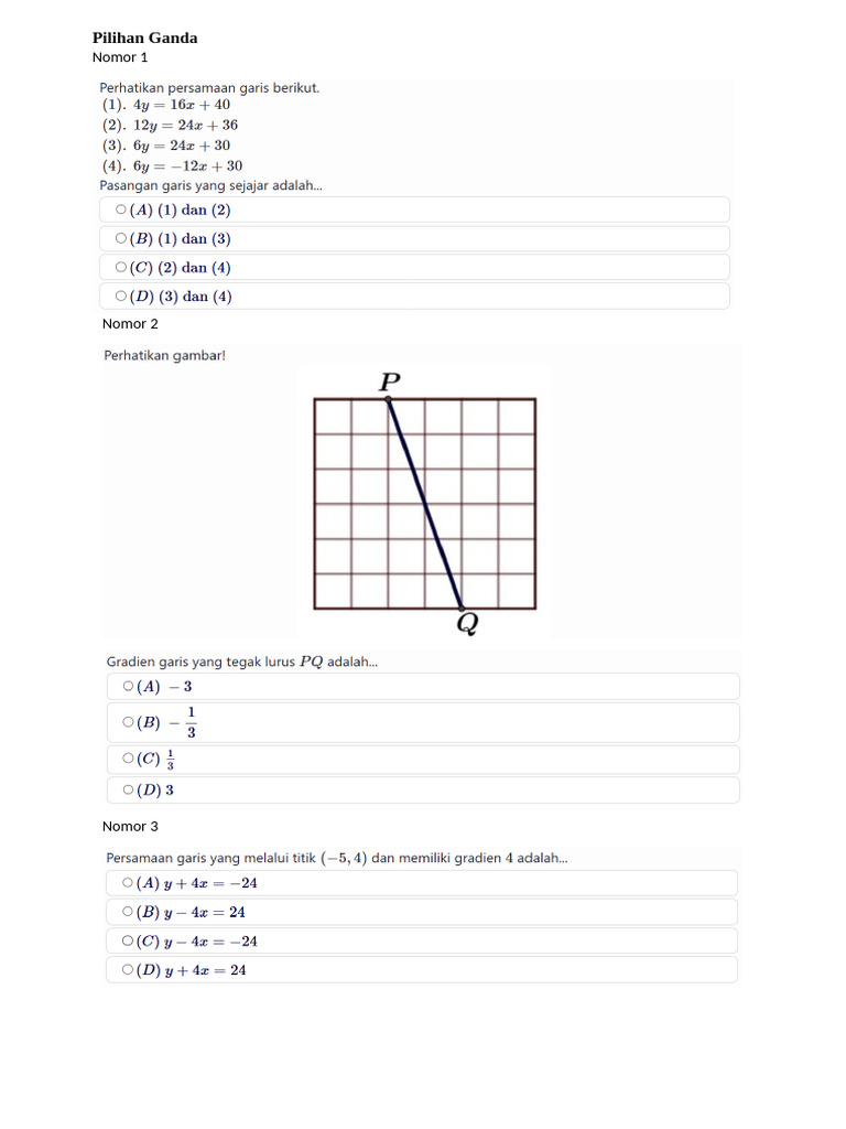 Soal Gradien dan Persamaan Garis | PDF