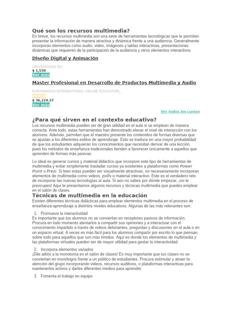 Qué Son Los Recursos Multimedia | PDF | Multimedia | Enseñando