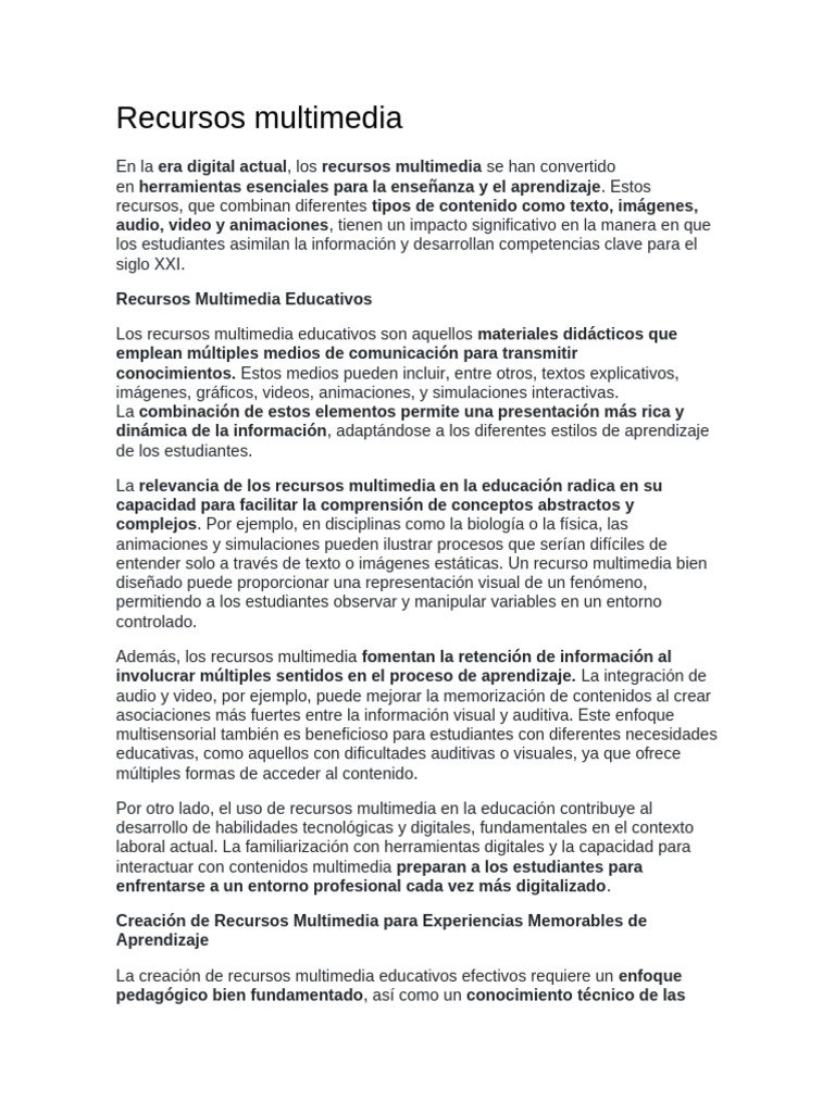 Recursos Multimedia | PDF | Multimedia | Aprendizaje