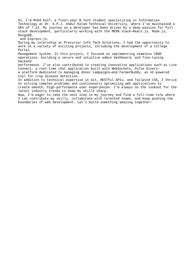 Full-Stack Developer Portfolio Summary | PDF