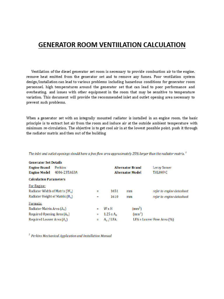 Generator Room Ventilation Guide | PDF