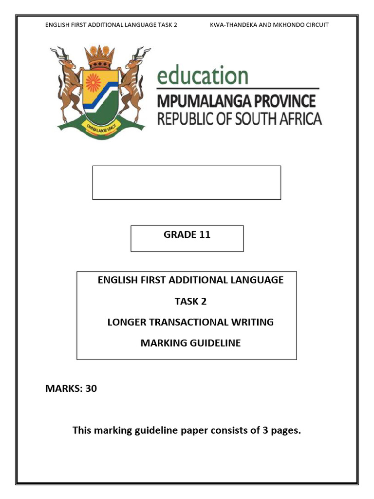 English Fal Task 2 Marking Guide | PDF | Linguistics | Communication