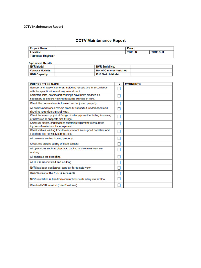 CCTV Maintenance Report | PDF