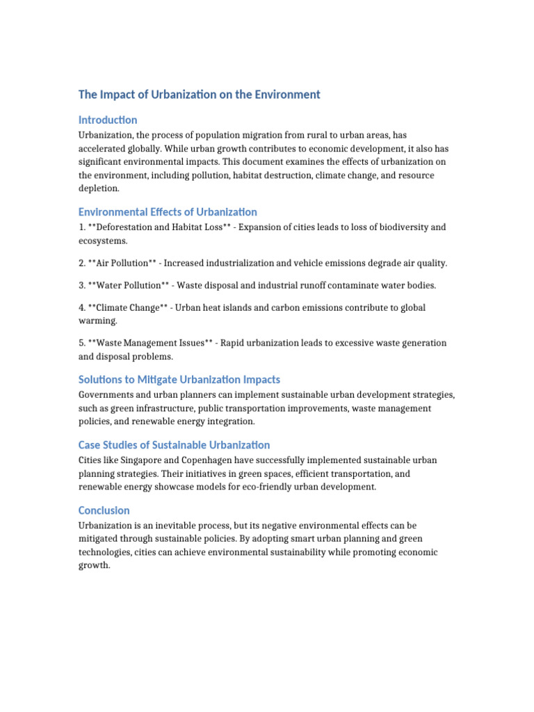 Impact of Urbanization On Environment | PDF
