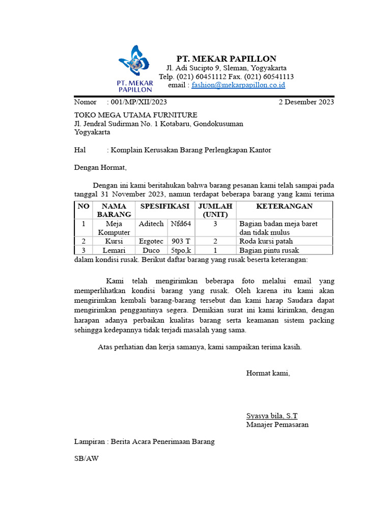 Surat Komplain | PDF