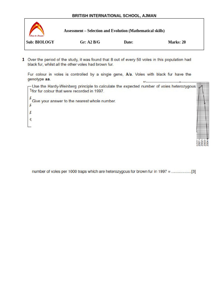Formative Assessment - Selection and Evolution (Maths) | PDF