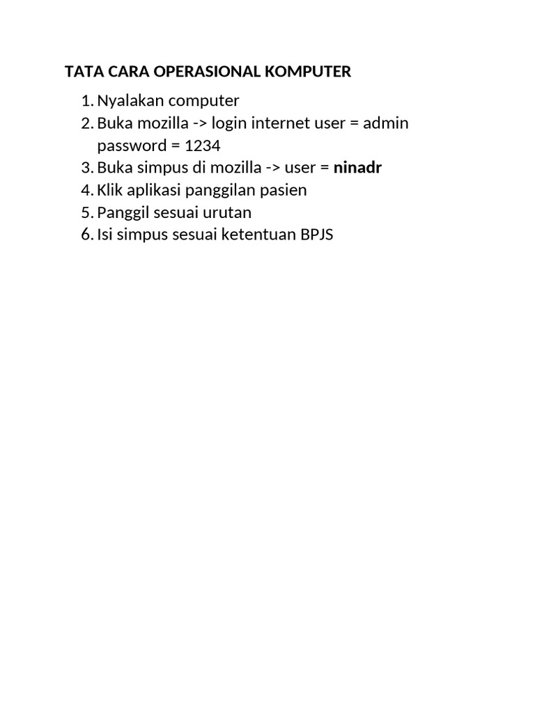 Tata Cara Operasional Komputer | PDF