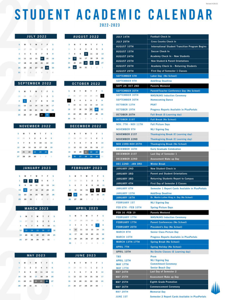 22-23 Student Academic Calendar | PDF