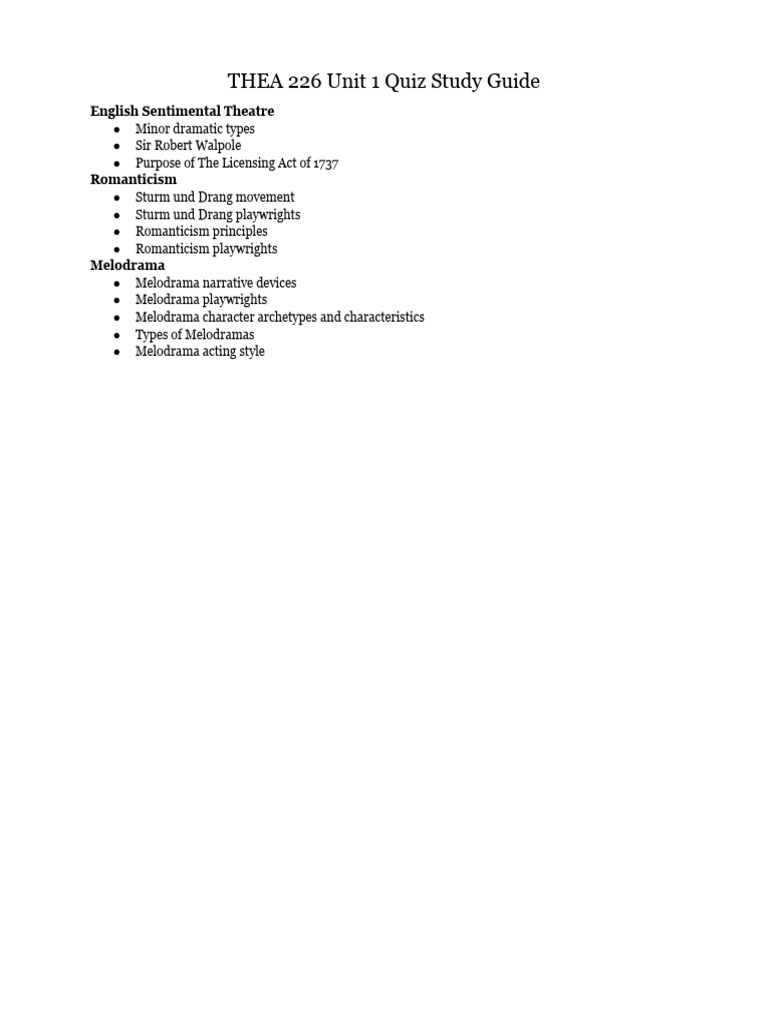 THEA 226 Unit 1 Quiz Study Guide | PDF