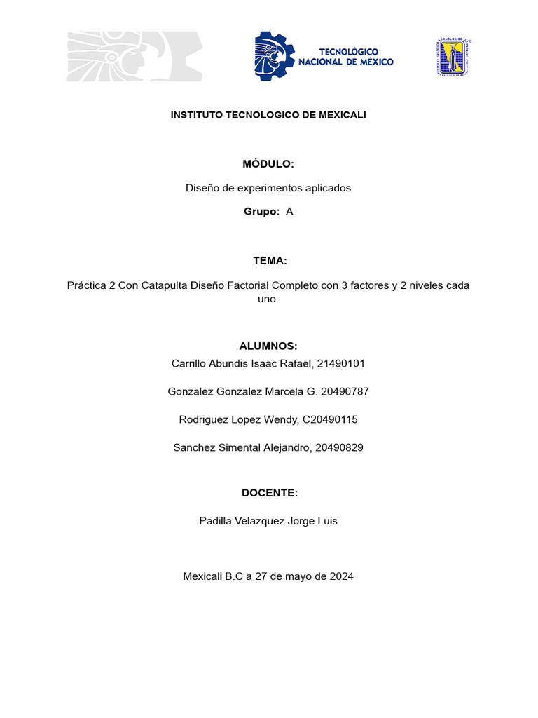 Diseño Factorial Completo en Catapulta | PDF