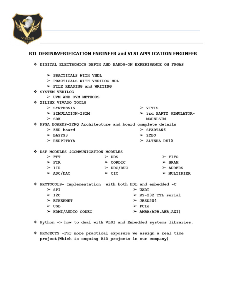 VLSI TRAINING ON RTL DESIN&CODING ENGINEER and VERIFICATION ENGINEER2 | PDF