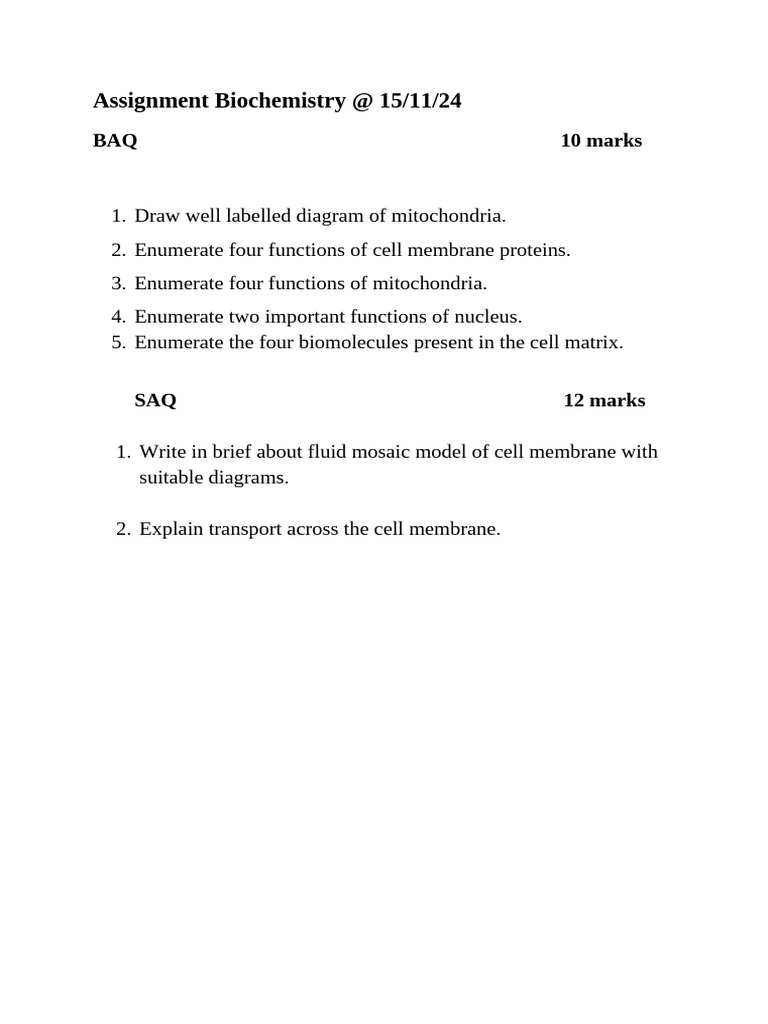 Friday Assignment Biochemistry at 15-11-24 2 | PDF