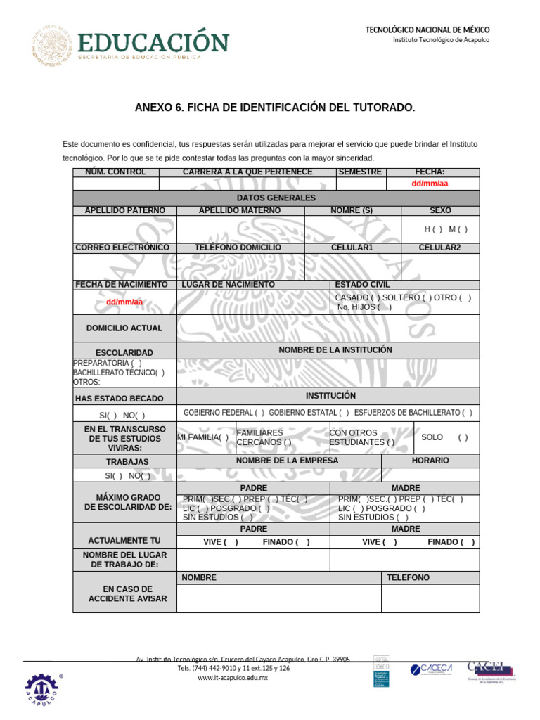 Ficha de Identificación del Tutorados | PDF