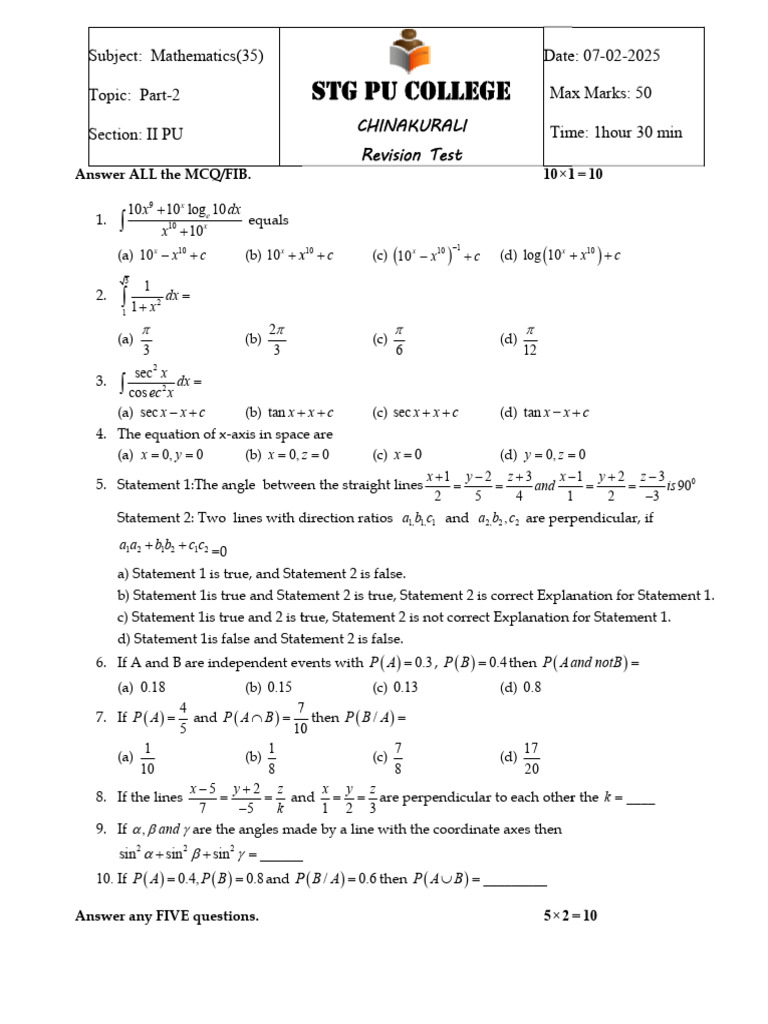 PART-2 QP 1 | PDF | Mathematical Physics | Geometry