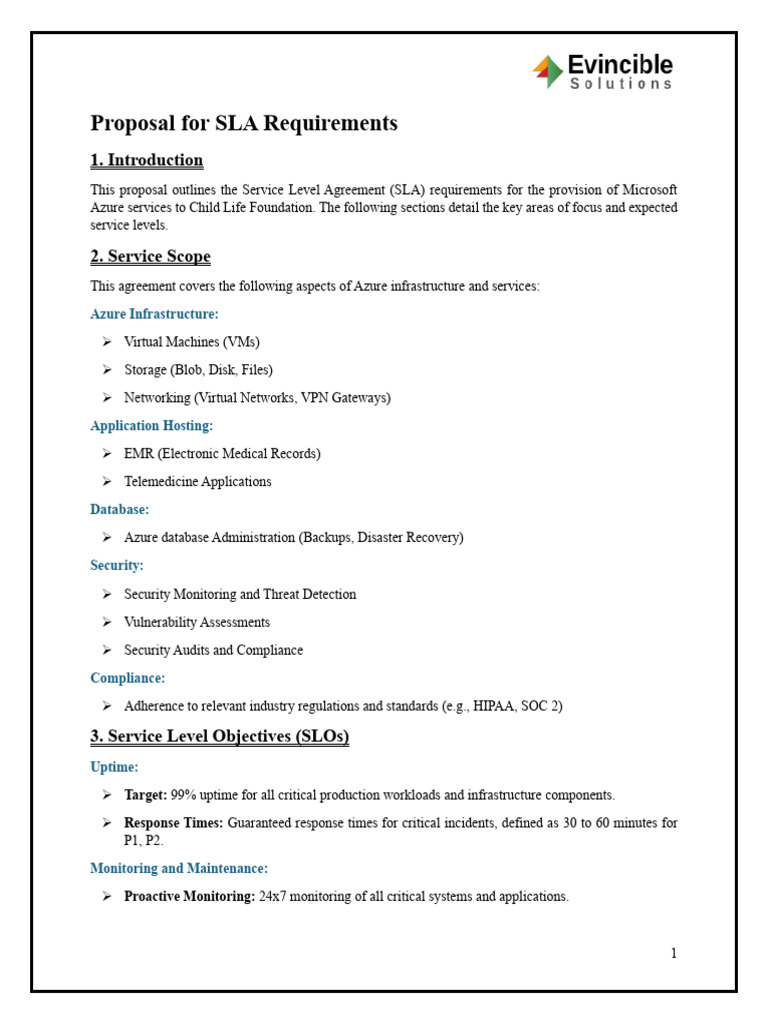 Proposal For SLA Requirements | PDF | Service Level Agreement ...