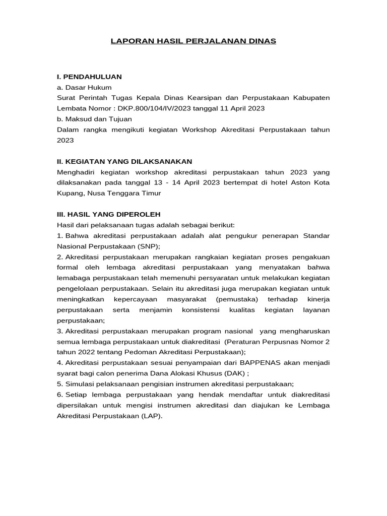 LAPORAN HASIL PERJALANAN DINAS | PDF