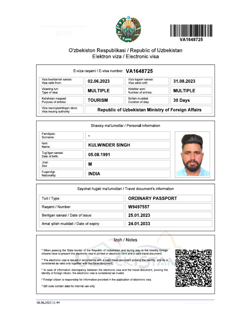 Kulwinder - Uzbek e Visa | PDF
