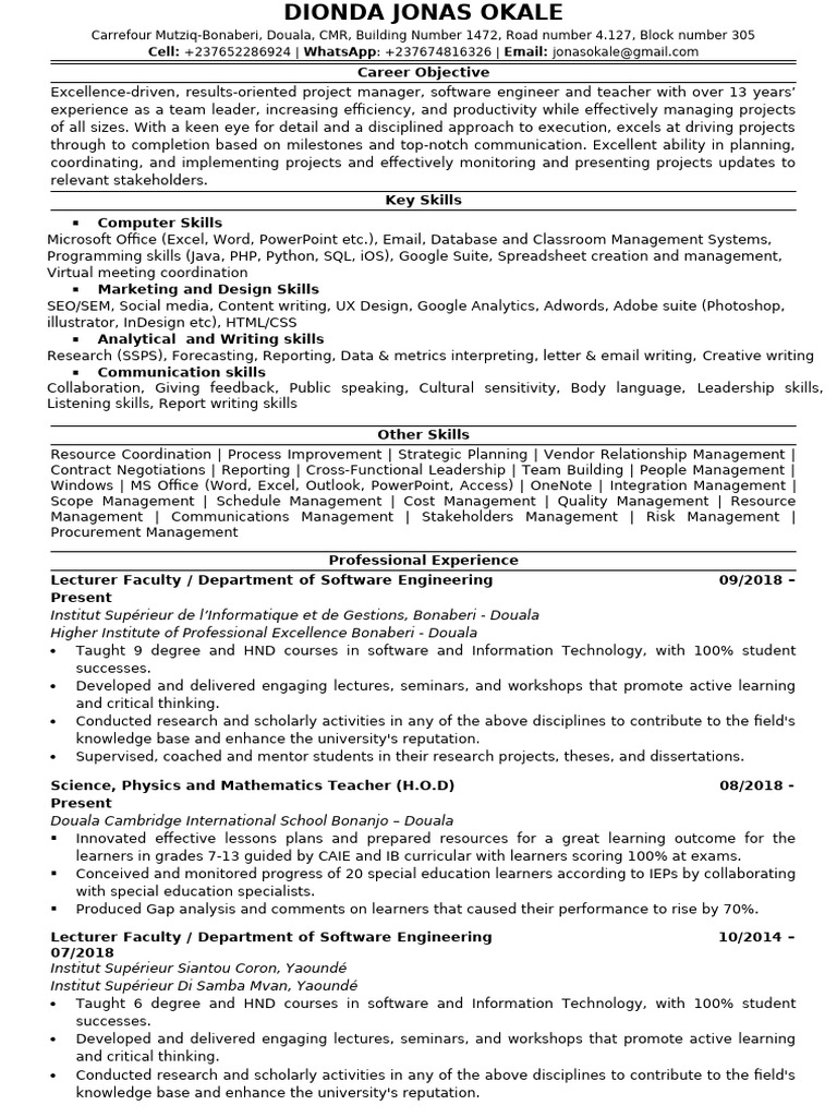 Dionda Okale Curriculum Vitae - Long | PDF | Microsoft Office | Word Press