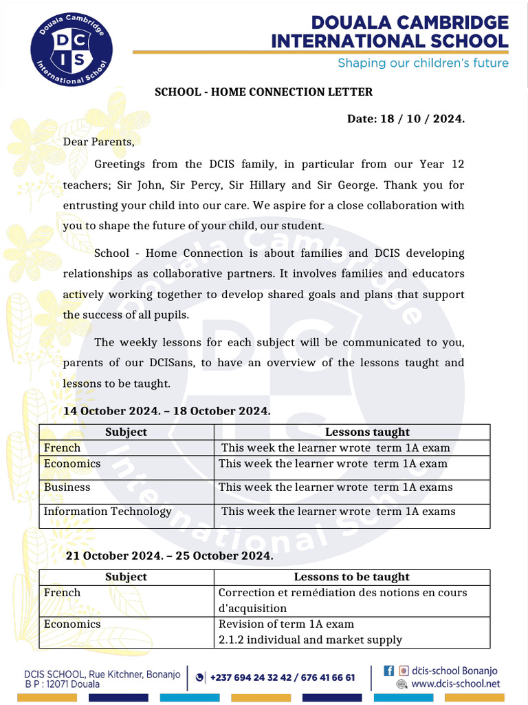 School-Home Connection Letter | PDF