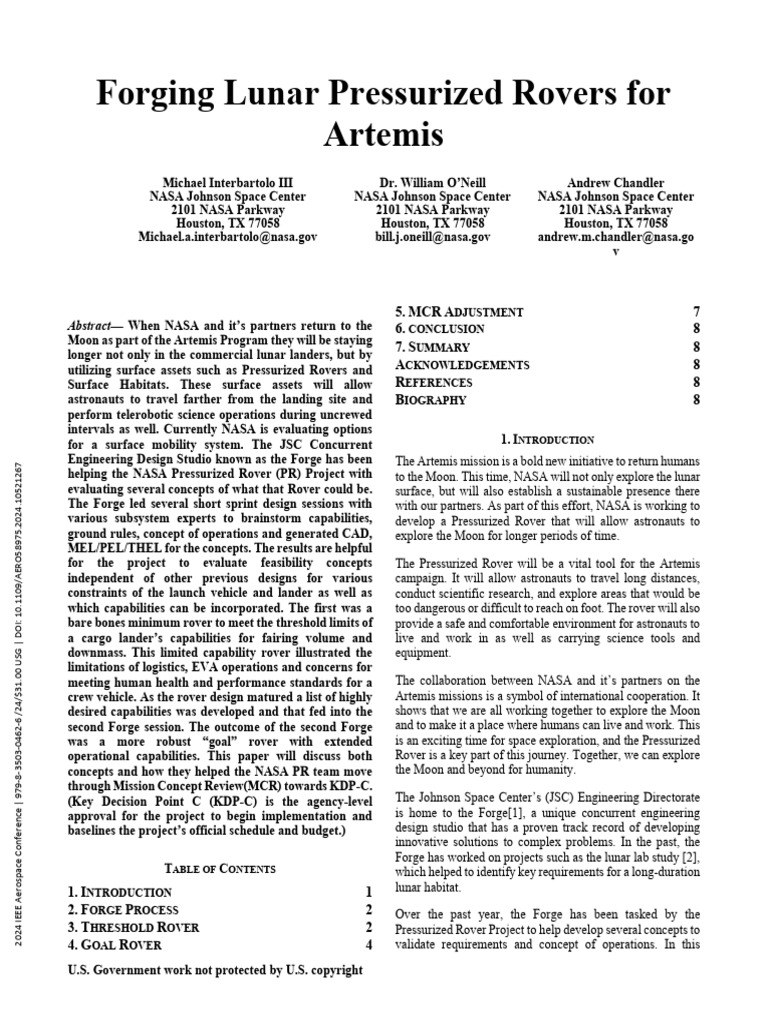 Forging Lunar Pressurized Rovers For Artemis | PDF | Nasa | Rover (Space Exploration)