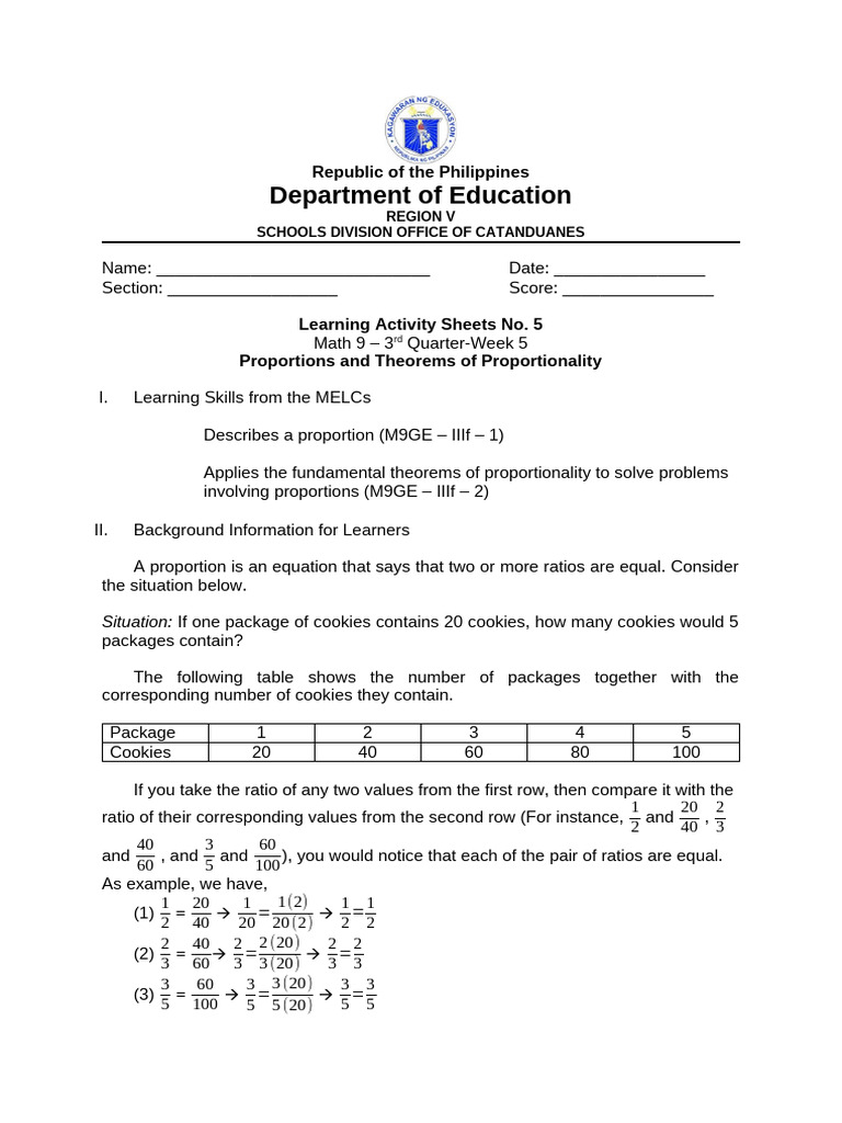 Math 9 - LAS 5_065522 | PDF | Ratio | Mathematics