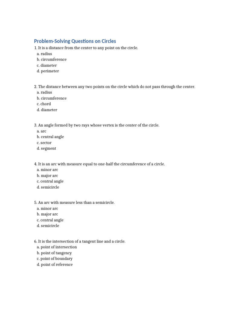 Circle Problem Solving Questions | PDF | Circle | Angle
