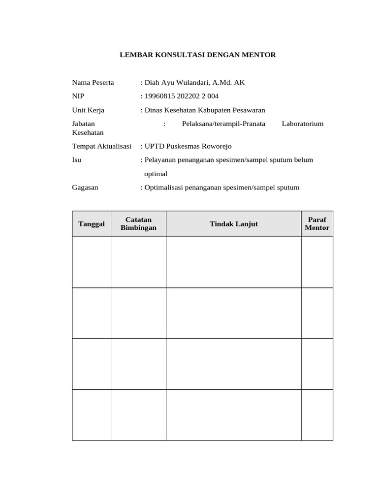 Lembar Konsultasi Mentor | PDF