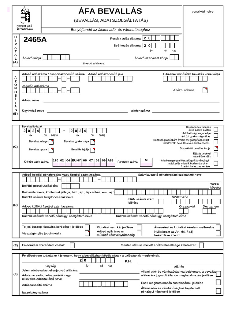 2465a Áfa Bevallás Bevallás Adatszolgáltatás | PDF