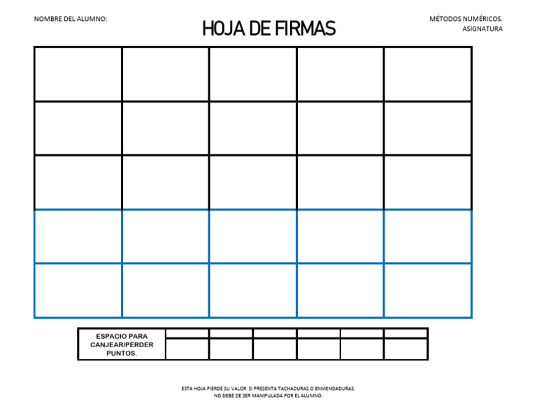 Hoja de Firmas Métodos Numéricos | PDF
