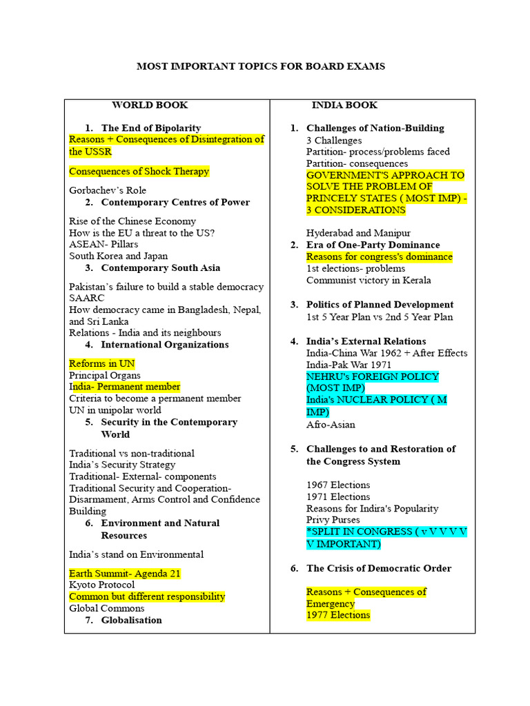 Key Topics for Board Exam Success | PDF | Indian National Congress ...