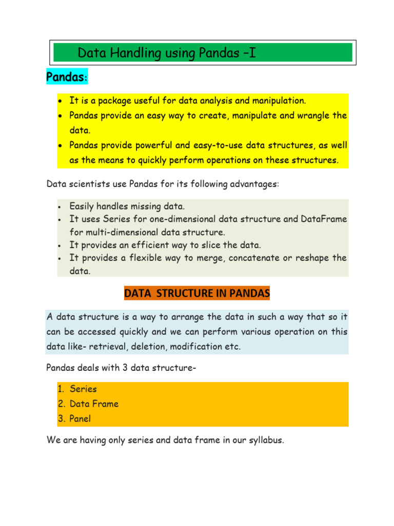 Data Handlinng Using Pandas-I | PDF | Comma Separated Values | Data Management