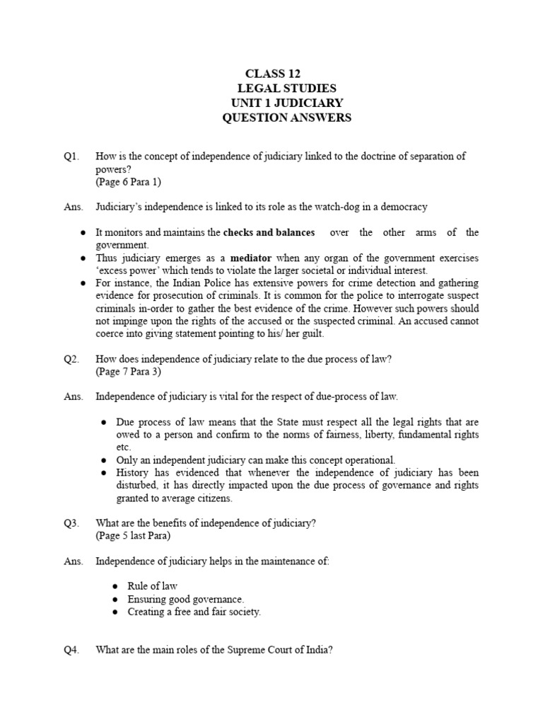 Legal Studies Class 12 Unit 1 Judiciary | PDF | Jurisdiction | Appeal