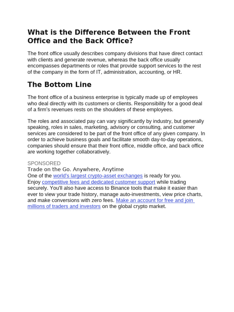 What Is The Difference Between The Front Office and The Back Office | PDF