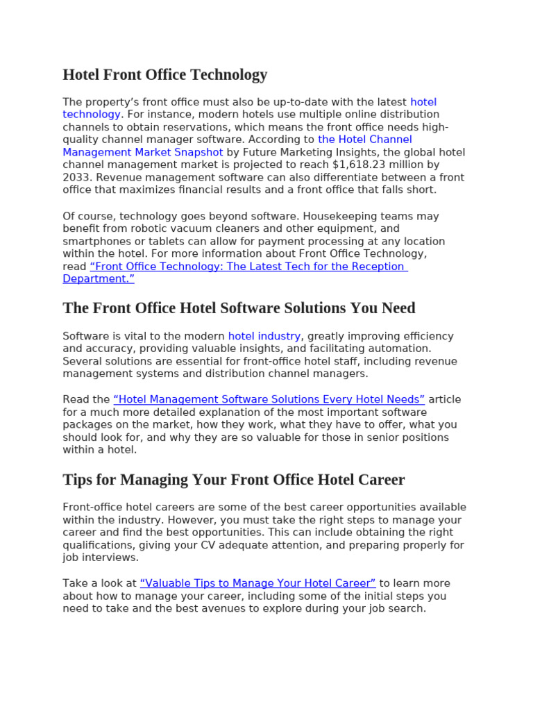 Hotel Front Office Technology | PDF | Business