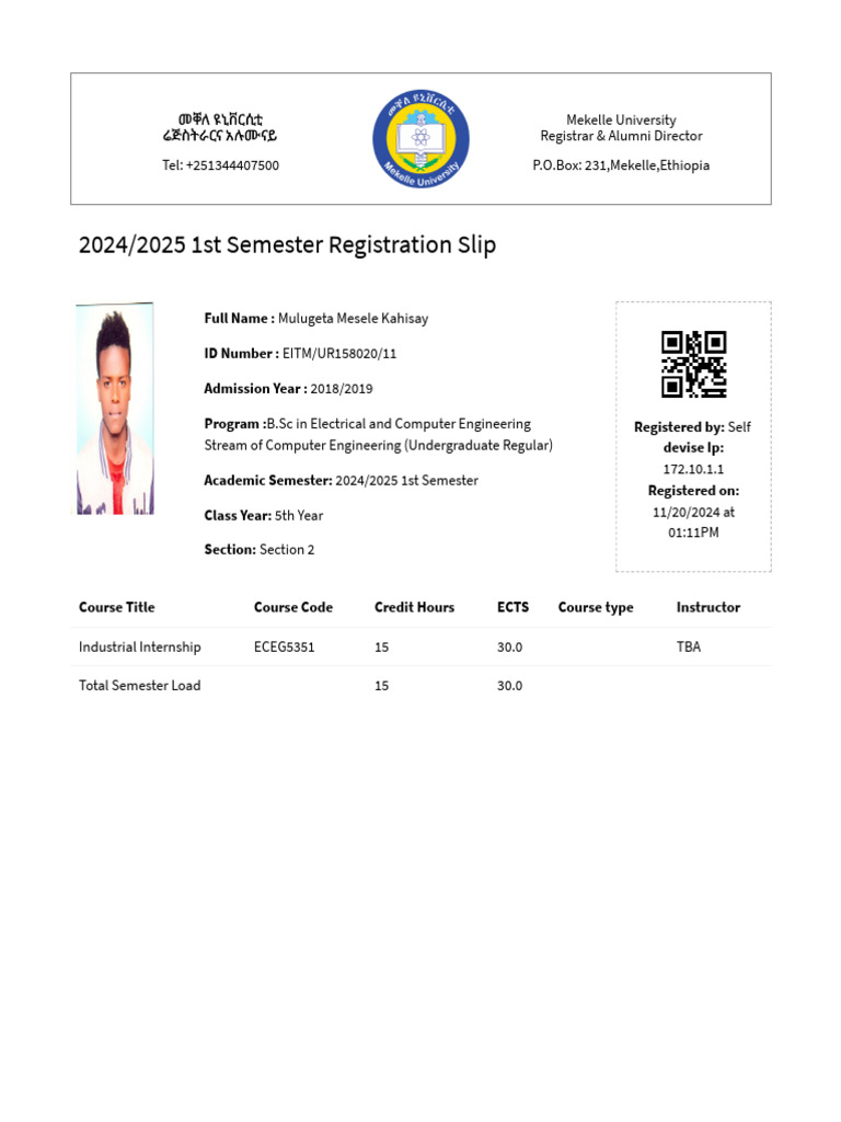 Mekelle University 2024/2025 Registration | PDF