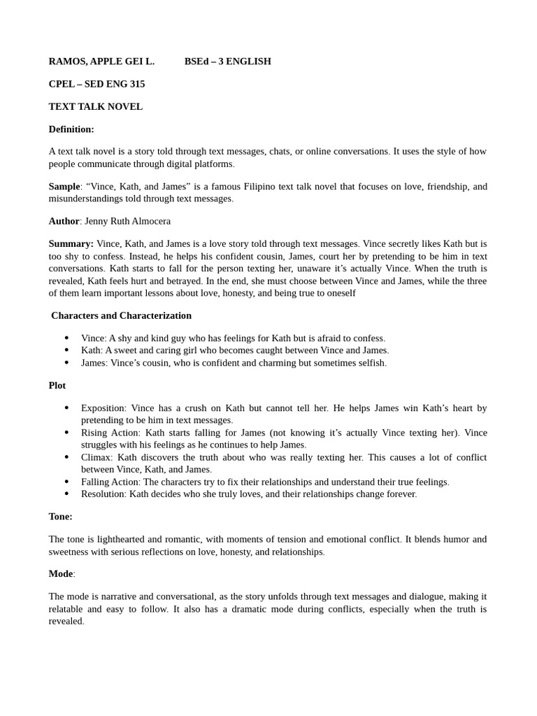 Text Talk Novel - Ramos, Apple | PDF | Love | Narrative