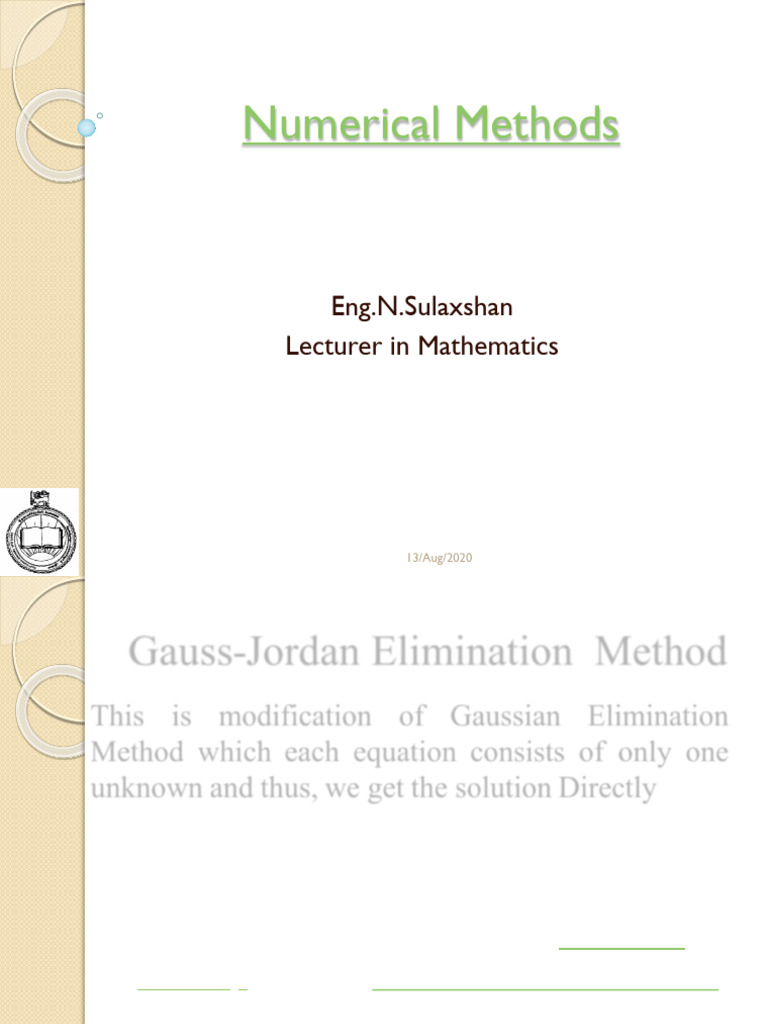 Gauss-Jordan Method for Linear Equations | PDF | System Of Linear ...