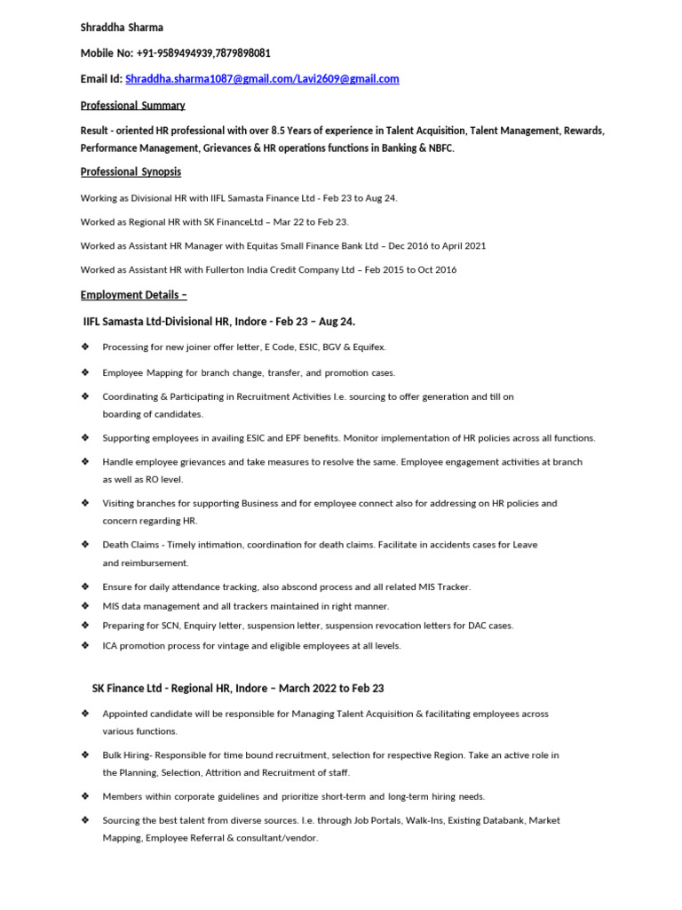 Updated CV - Shraddha Sharma - Jun 24 | PDF | Recruitment | Business