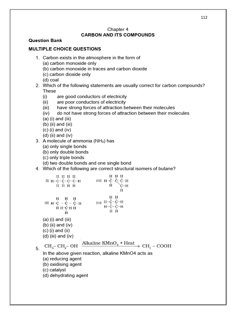 Carbon Compounds MCQs and Answers | PDF | Chemical Reactions ...