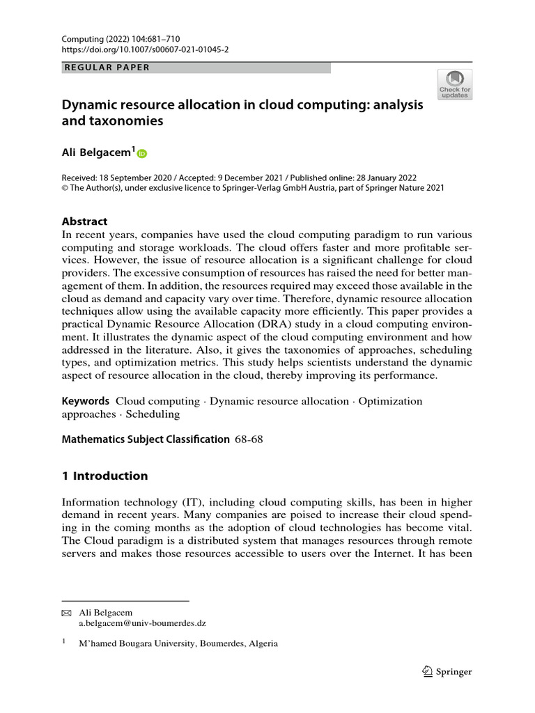 Dynamic Resource Allocation in Cloud Computing Analysis and Taxonomies | PDF | Cloud Computing ...