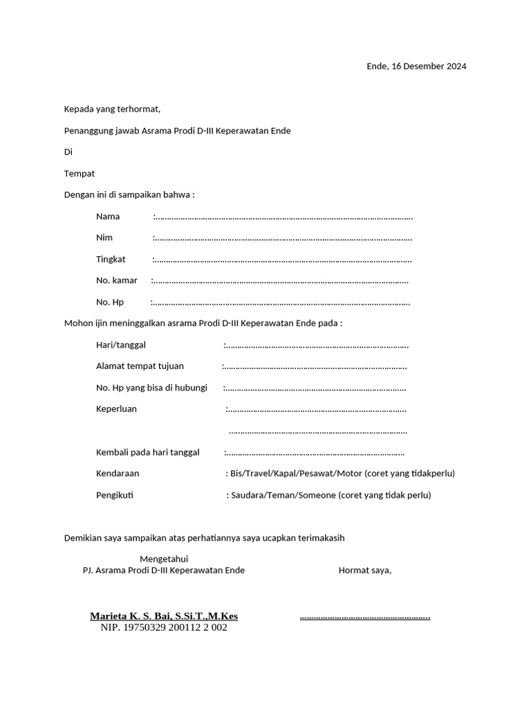 Format Surat Ijin Asrma | PDF