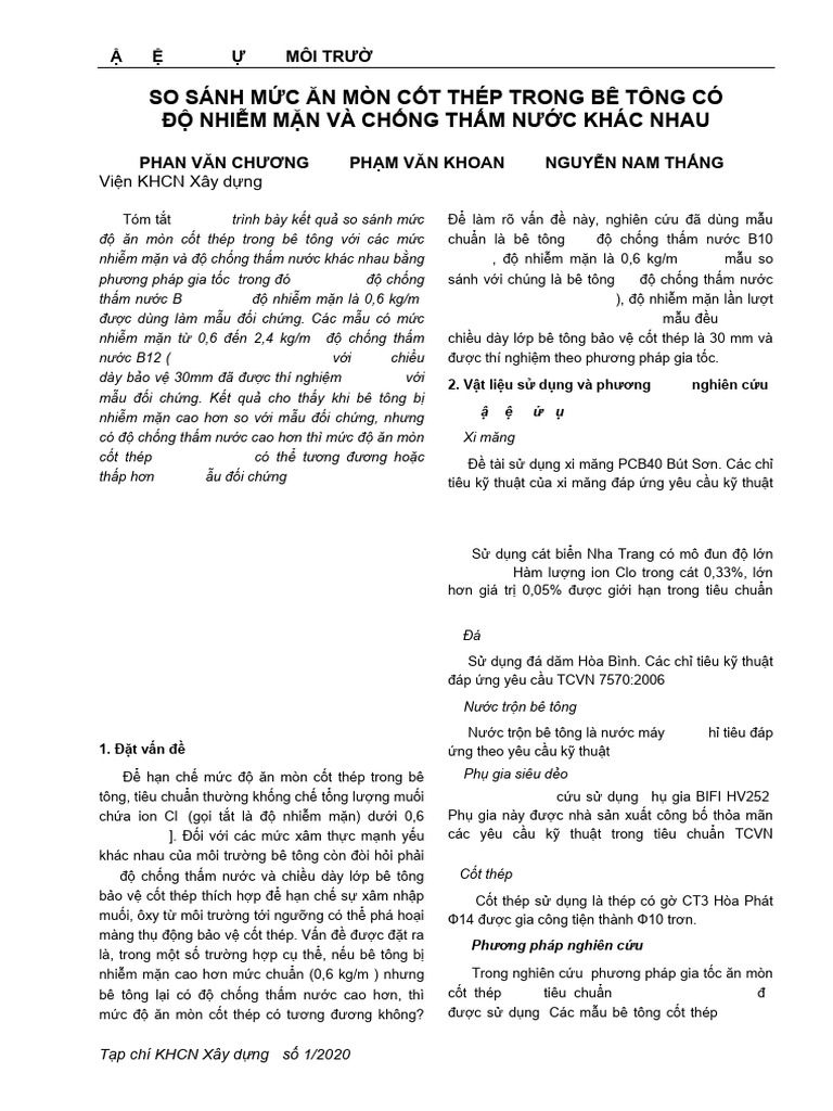 So Sanh Muc An Mon Cot Thep Trong BT | PDF