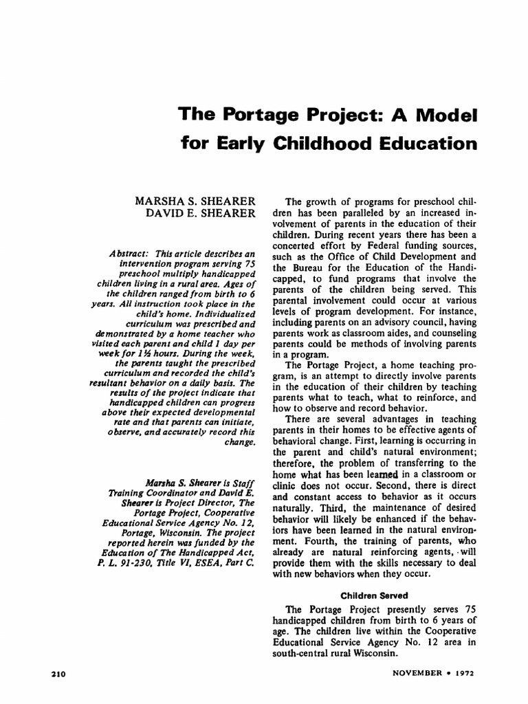 1972 The Portage Project A Model For Early Childhood Education | PDF ...