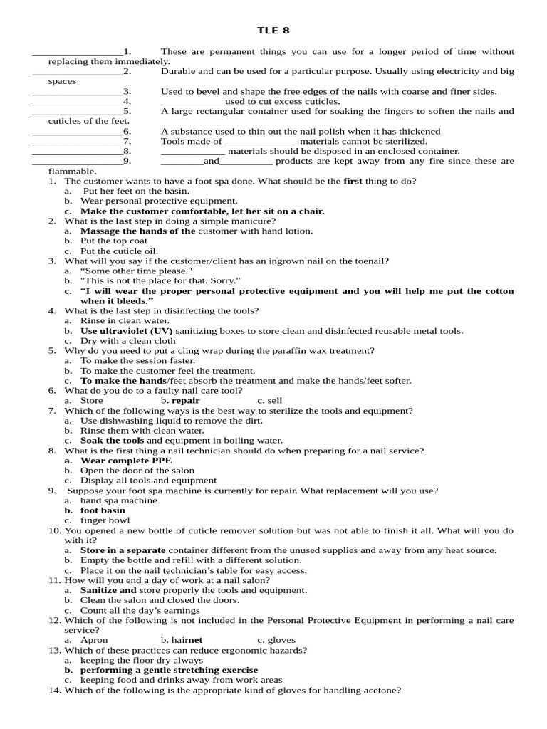 Grade 8 reviewer TLE 2nd quarter | PDF | Nail (Anatomy)